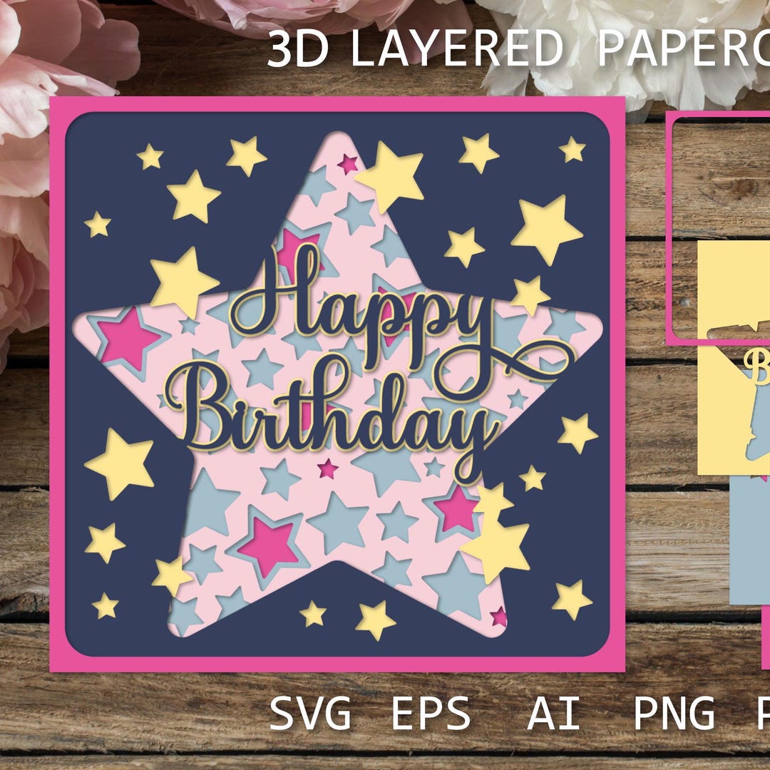 Layered Papercut Birthday Card Template: Starry SVG (digital Download ...