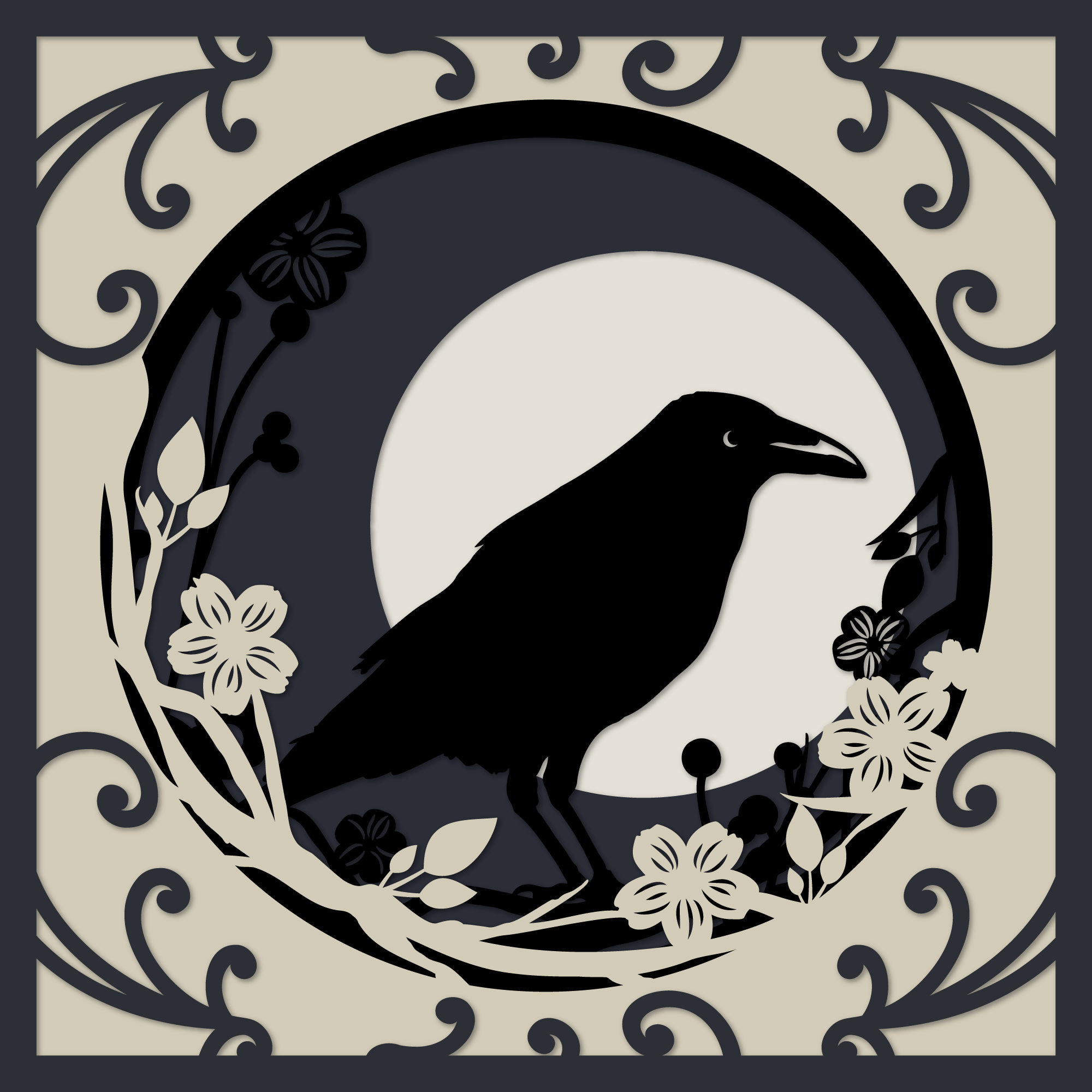 Gothic Layered Papercut 3D Template, Gothic Shadow Box Raven, Paper ...