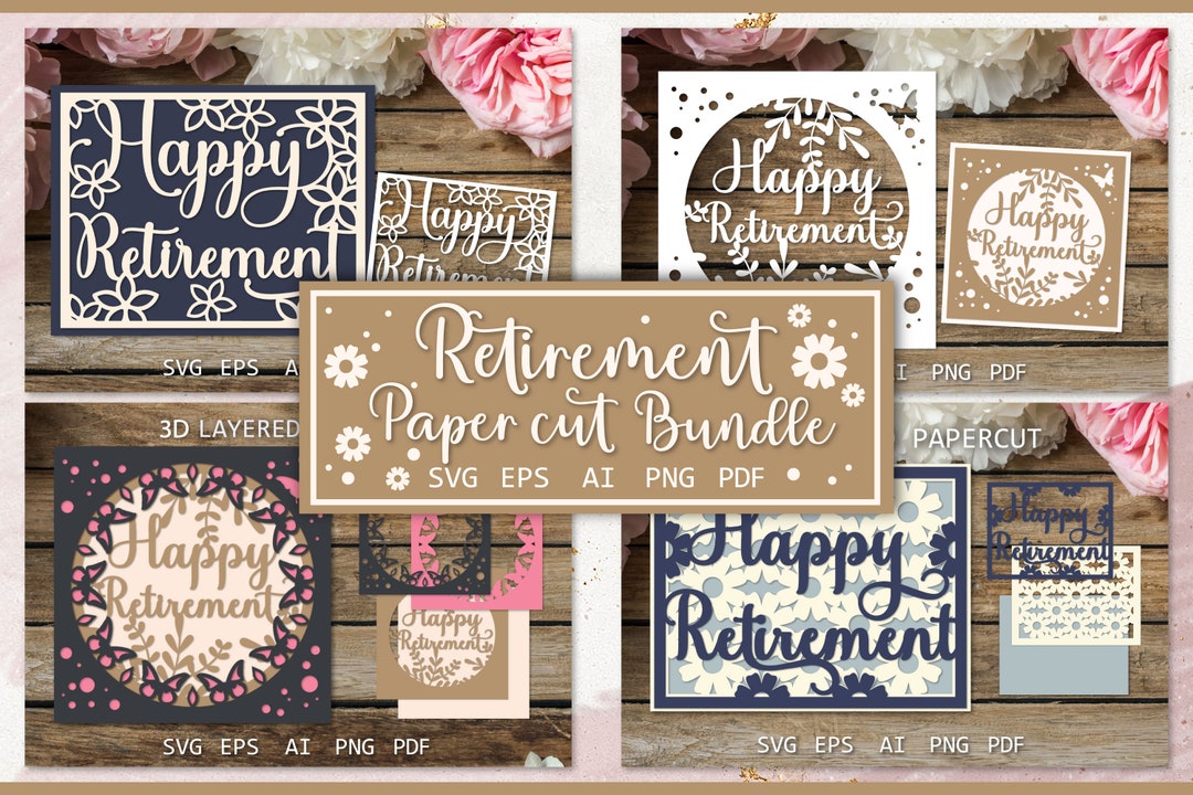 Happy Retirement Bundle, Retirement Papercut Cards Templates, Layered ...