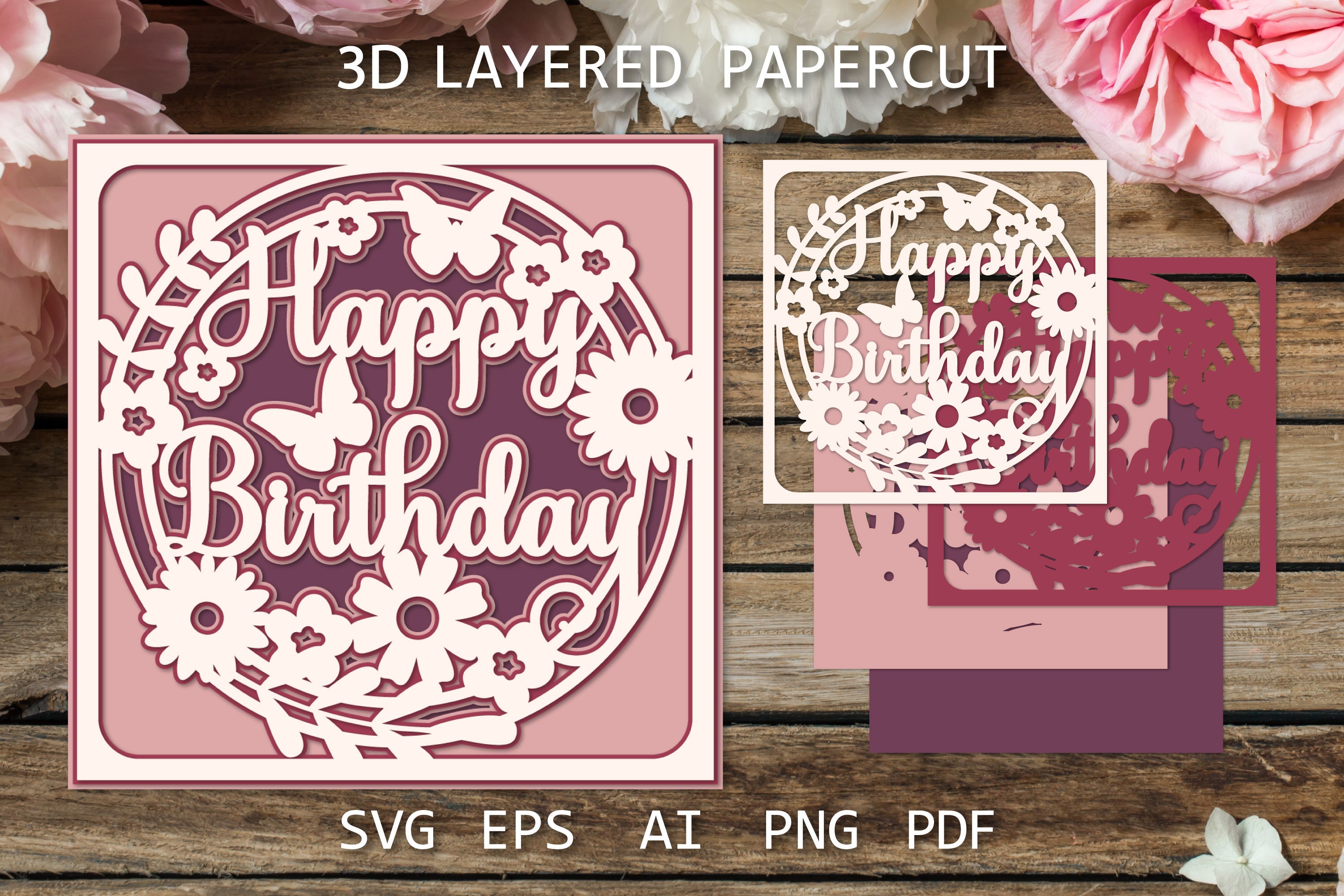 Birthday Layered Card, Layered Birthday Paper Cut Design, Birthday ...
