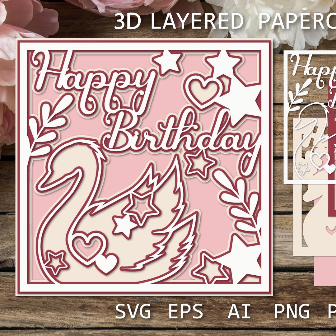 Swan Birthday Card SVG: Elegant Paper Cut Design (digital Download) - Etsy