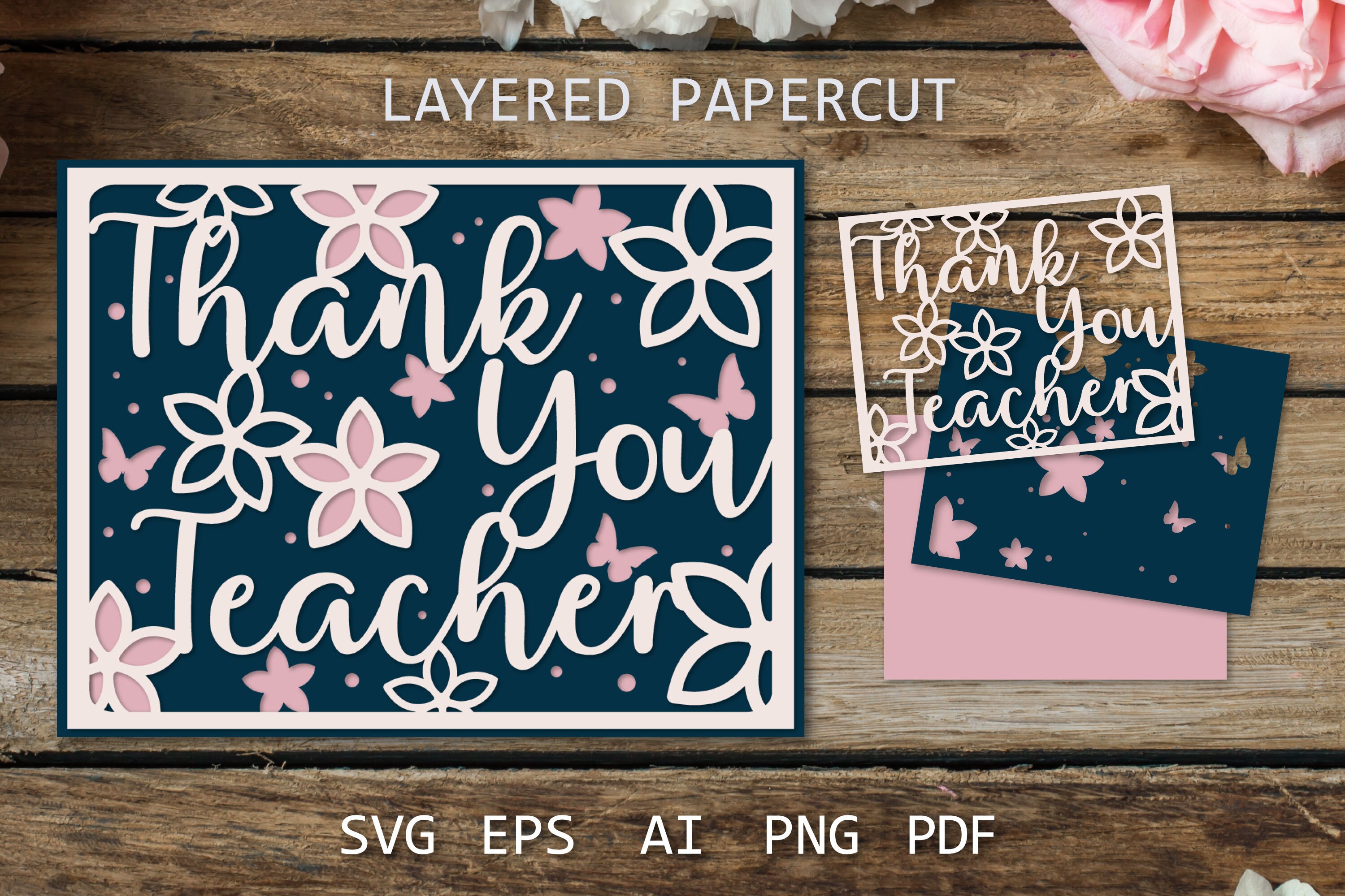 Thank You Teacher Card SVG | Layered Paper Cut Card, Thank You Card ...