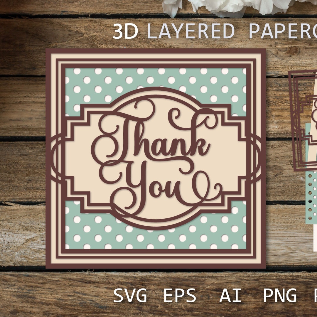 Thank You Card SVG Layered Papercut, Thank You Card Ideas, 3d Papercut ...