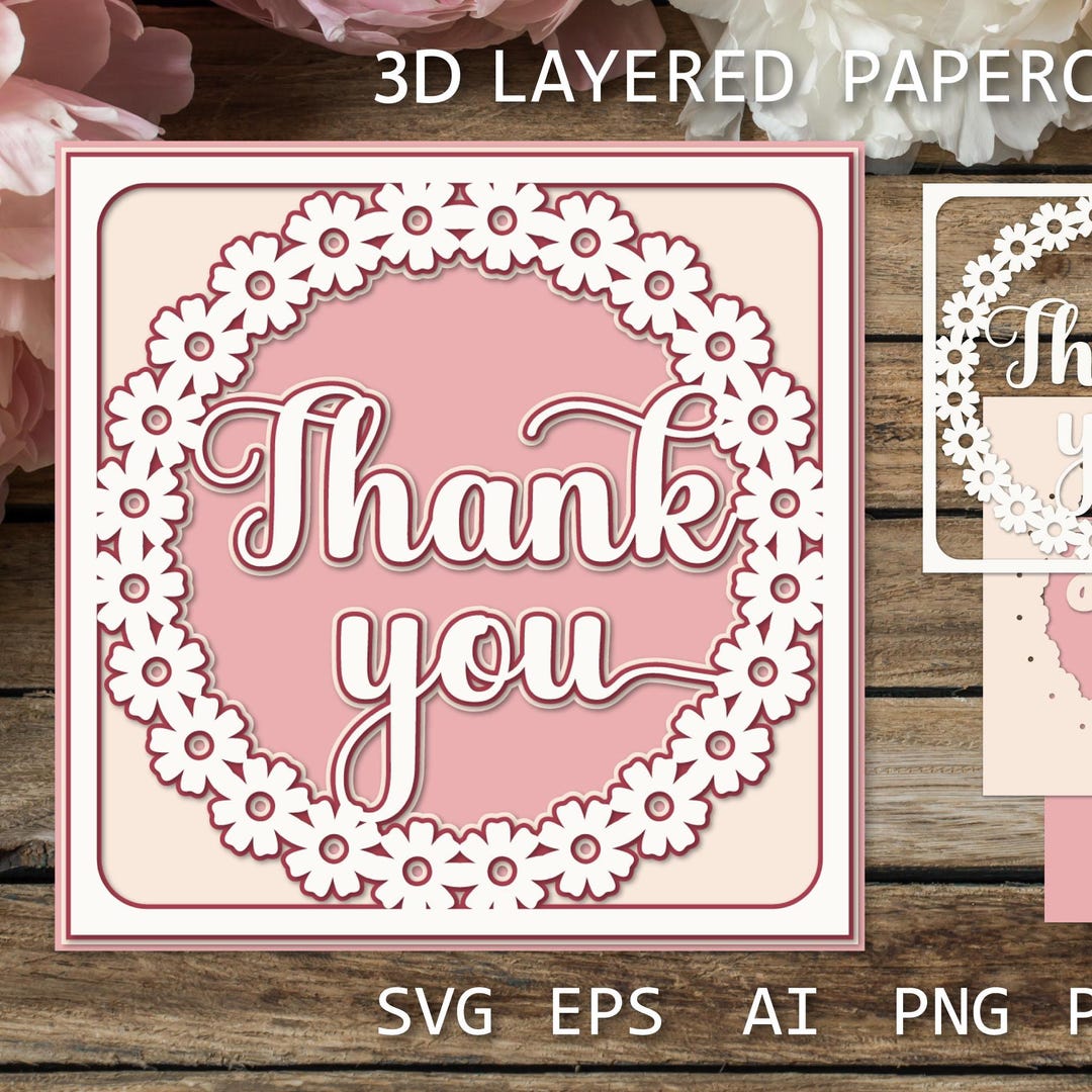 Thank You Card SVG Template | Layered Papercut Design | 3D Card Digital ...