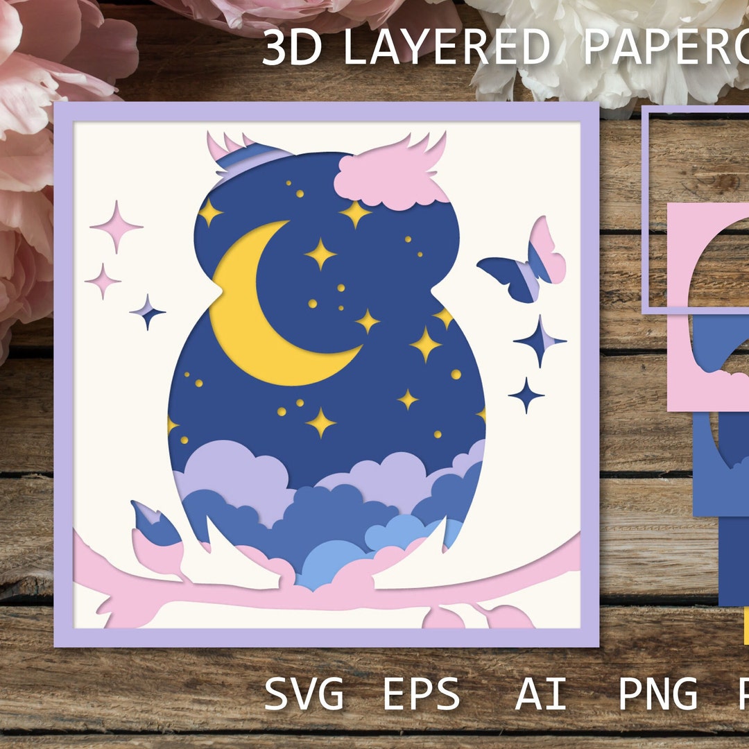 Night Owl Layered Paper Cutting Template Owl SVG Shadow Box Papercut - Etsy