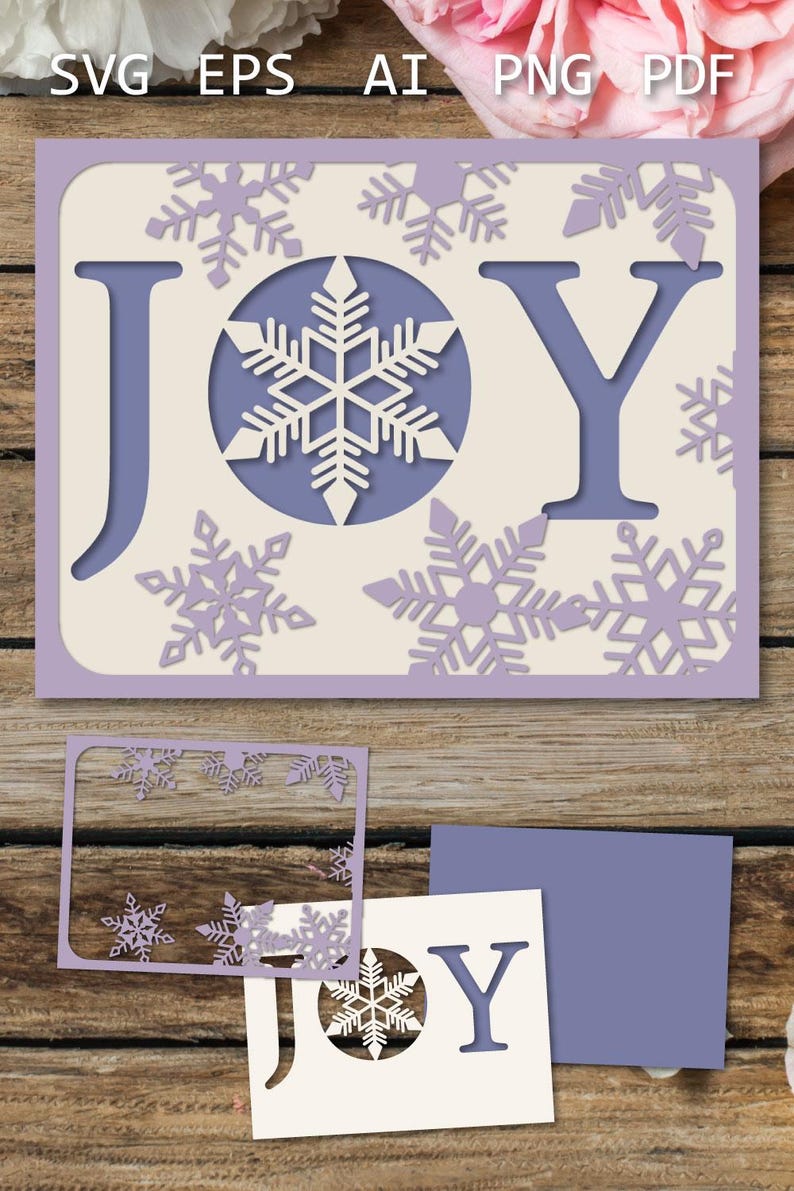 JOY Card | Christmas Layered Papercut Card SVG Template, Joy 3D, Paper ...