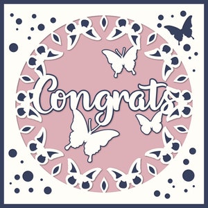Layered Papercut Congrats Card SVG, 3D Butterfly Template (digital ...