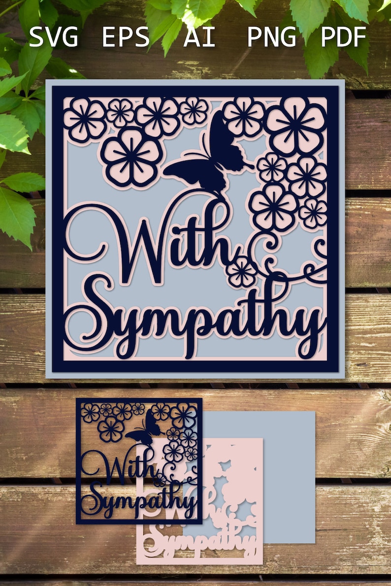 With Sympathy Card SVG With Flowers, Layered Paper Cut 3D, Shadow Box ...
