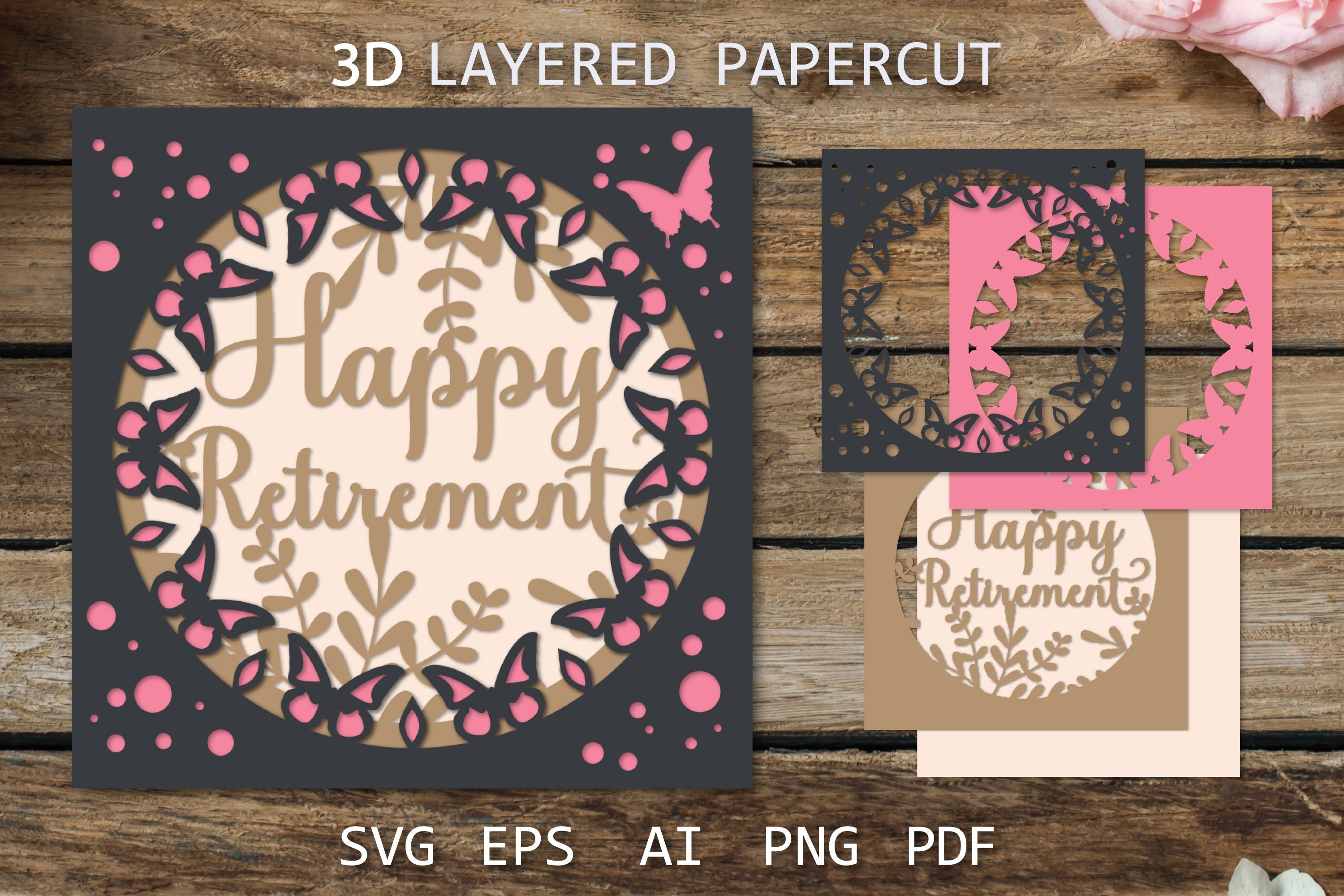 Happy Retirement SVG Card, Layered Paper Cutting Template, Shadow Box ...