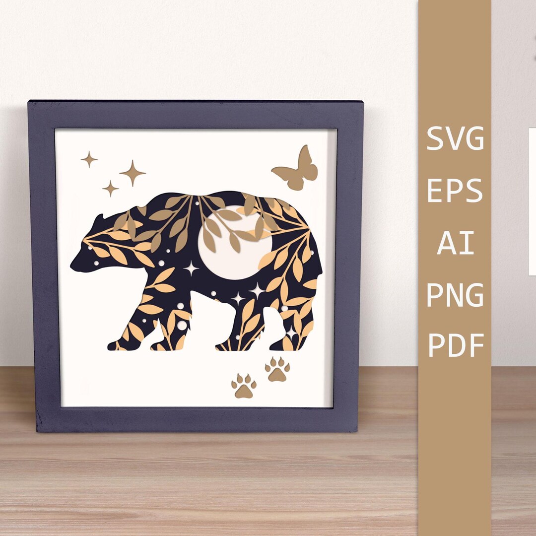 Bear Paper Cut Shadow Box, 3D Layered Bear Papercut Template, Bear ...