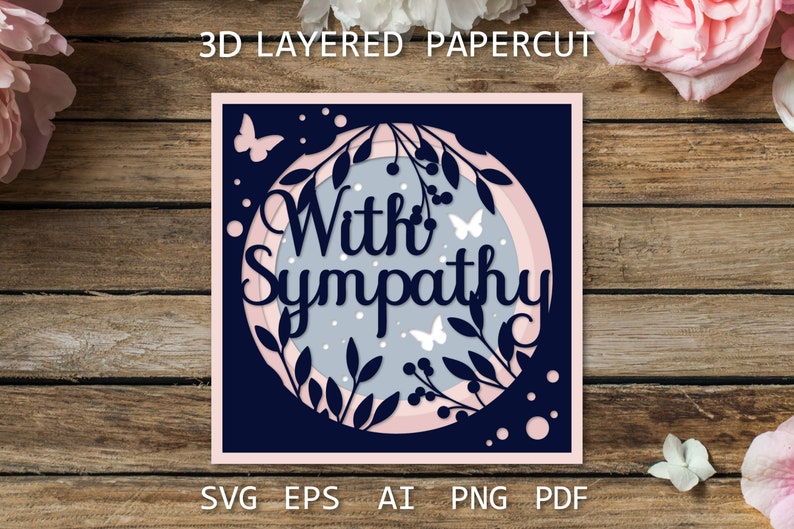 With Sympathy Card SVG, Condolence Paper Cut Card 3D, Shadow Box 3D ...