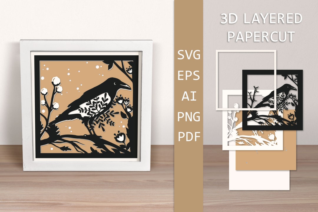 Raven 3D Shadow Box Layered Paper Cut, Gothic Raven, Paper Cutting ...