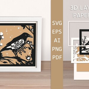 Raven 3D Shadow Box Layered Paper Cut, Gothic Raven, Paper Cutting ...