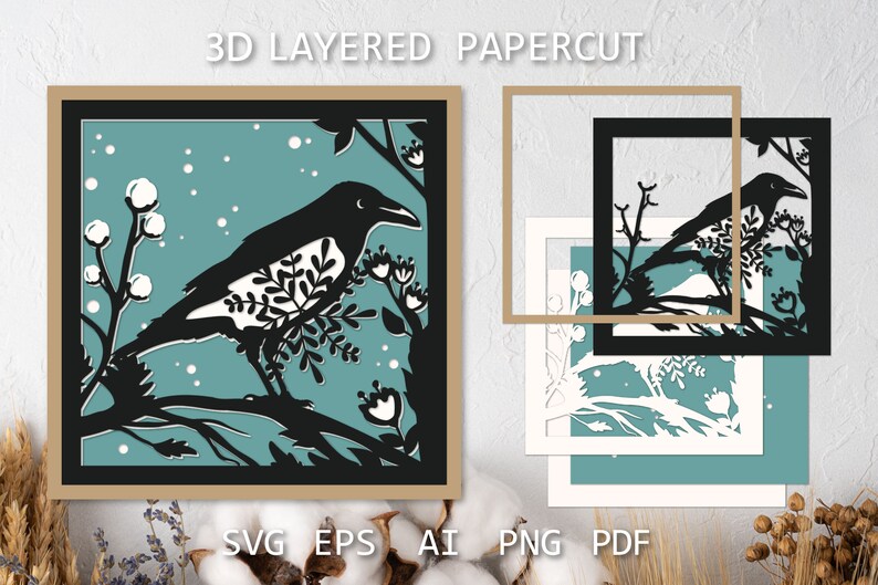 Raven 3D Shadow Box Layered Paper Cut, Gothic Raven, Paper Cutting ...