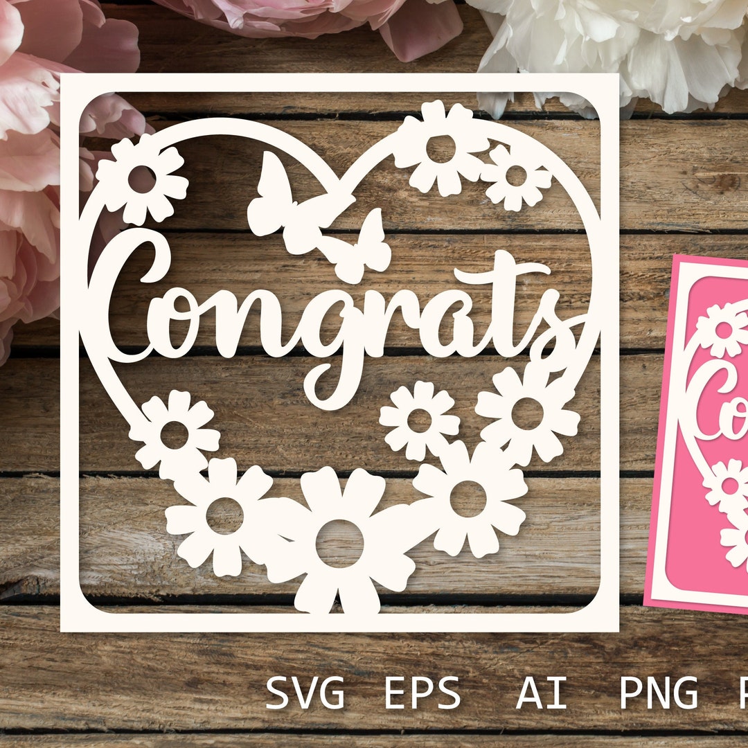 Congrats Card Papercut SVG With Flowers and Butterflies ...