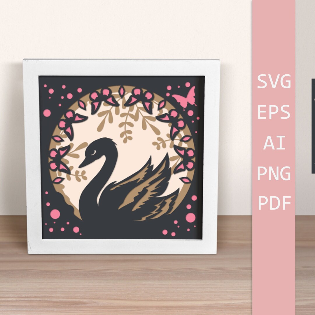 Layered Papercut Swan With Butterflies, 3D Shadow Box SVG - Etsy