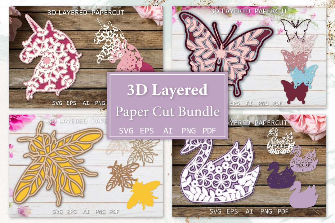 3D Animal SVG Bundle, Layered Paper Cut, Mandala Cards (digital ...