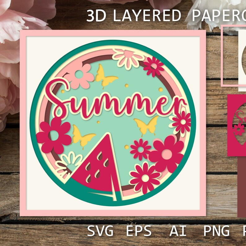 Summer SVG Layered Papercut, Paper Cutting Template, Summer Shadow Box ...