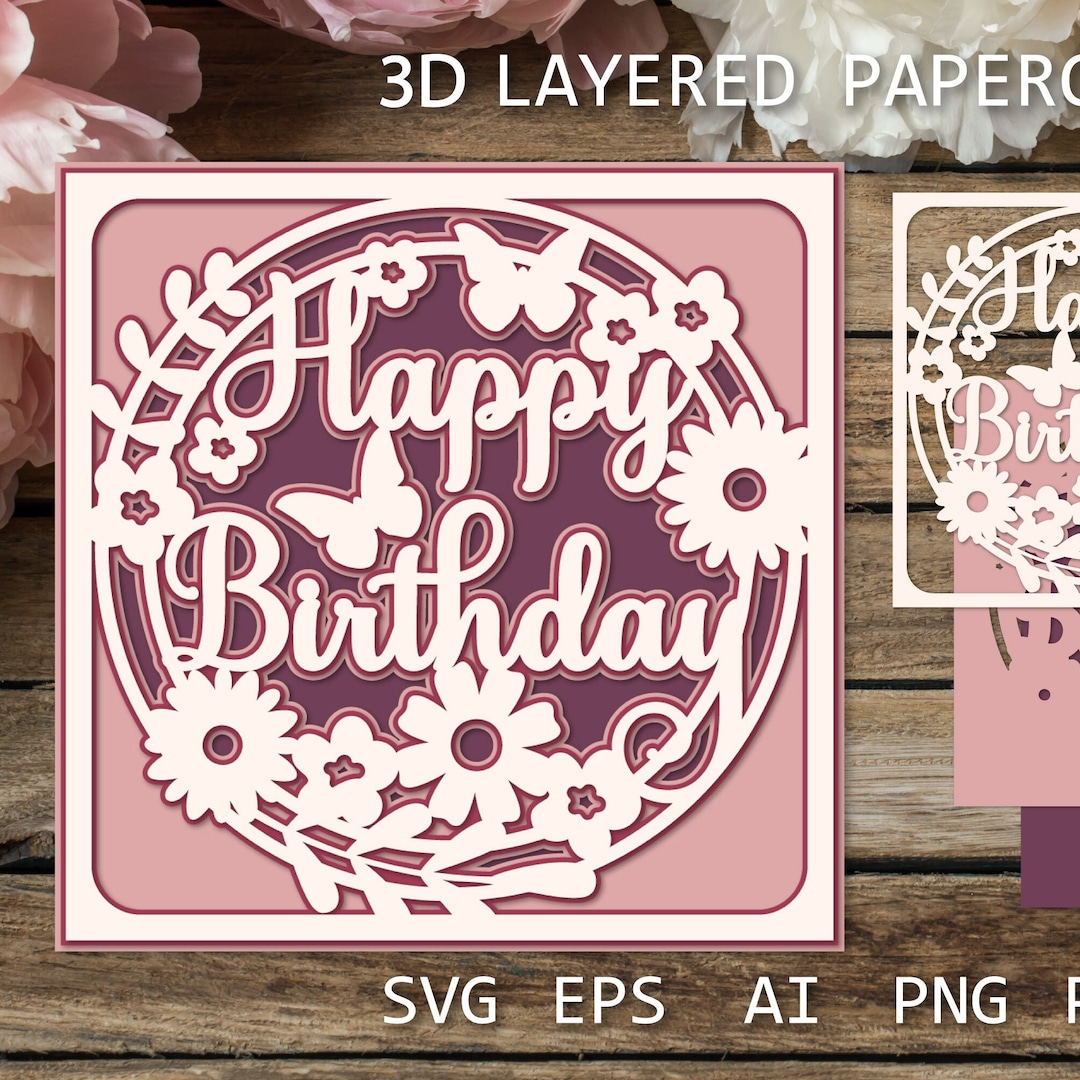 Birthday Layered Card, Layered Birthday Paper Cut Design, Birthday ...