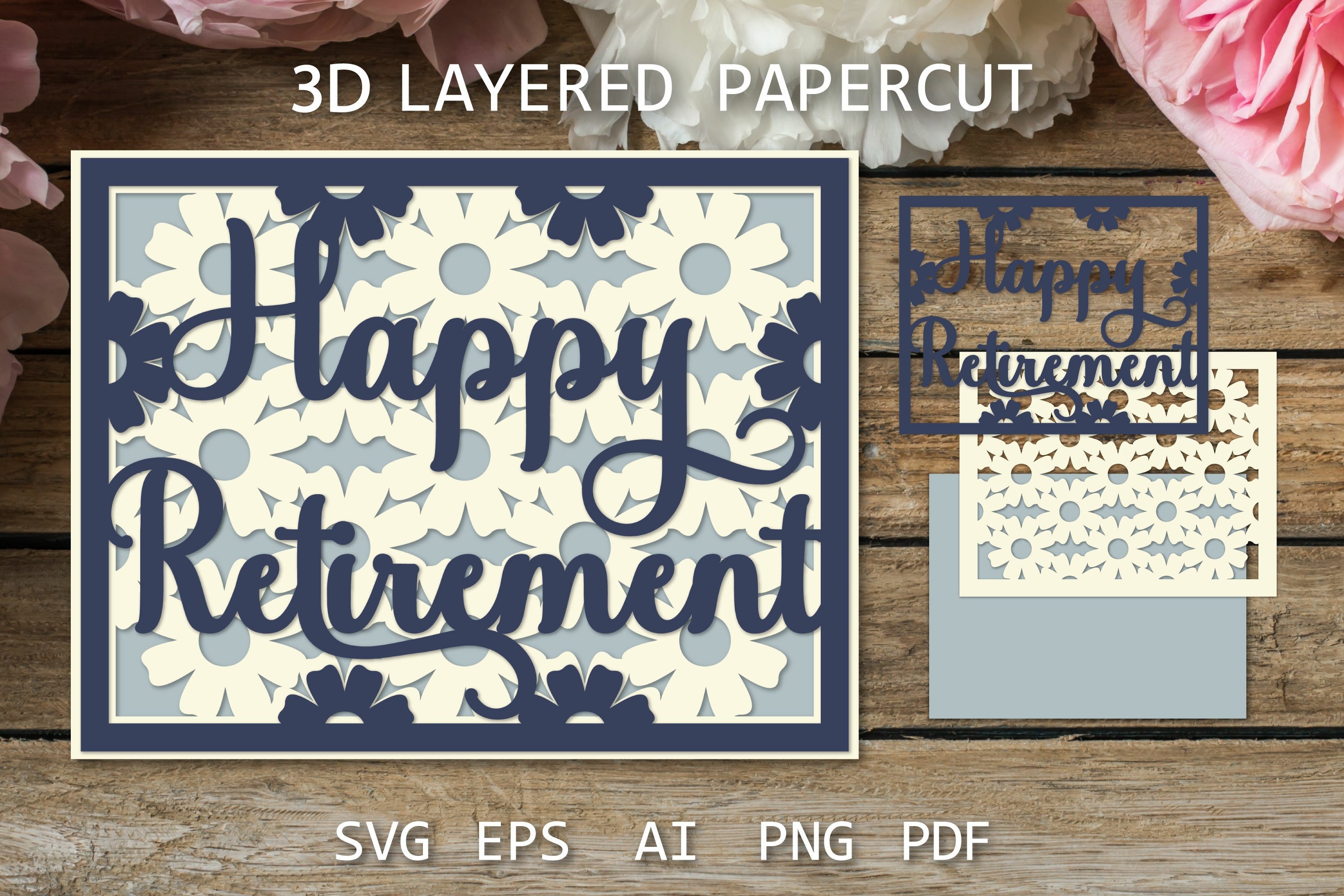 Happy Retirement Bundle, Retirement Papercut Cards Templates, Layered ...