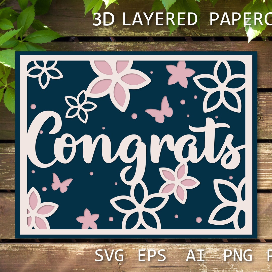 Congrats Layered Papercut SVG, Congratulations Card 3D, Paper Cut ...