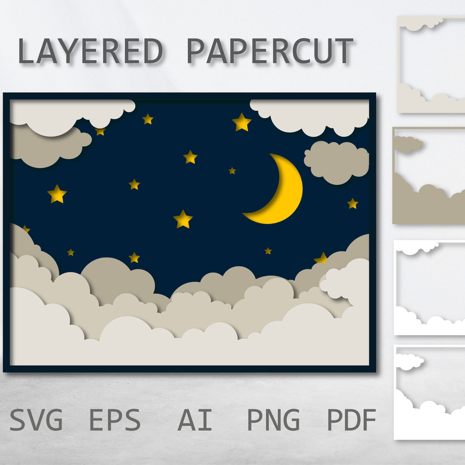 Paper Cut Layered Papercut 3D Night Sky, Paper Cutting Template, Shadow ...