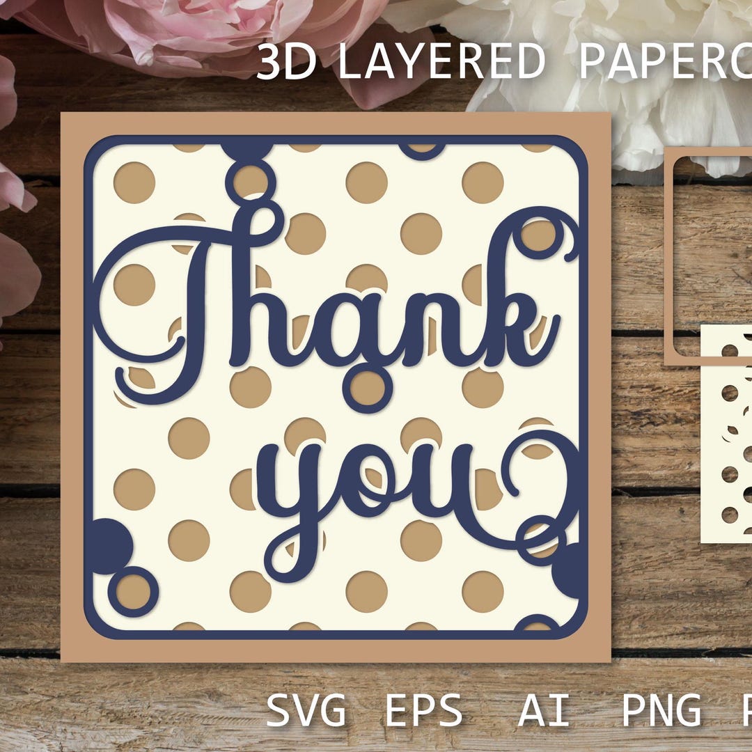Thank You Card Design, 3D Thank You Layered Papercut Card, 3d Paper ...