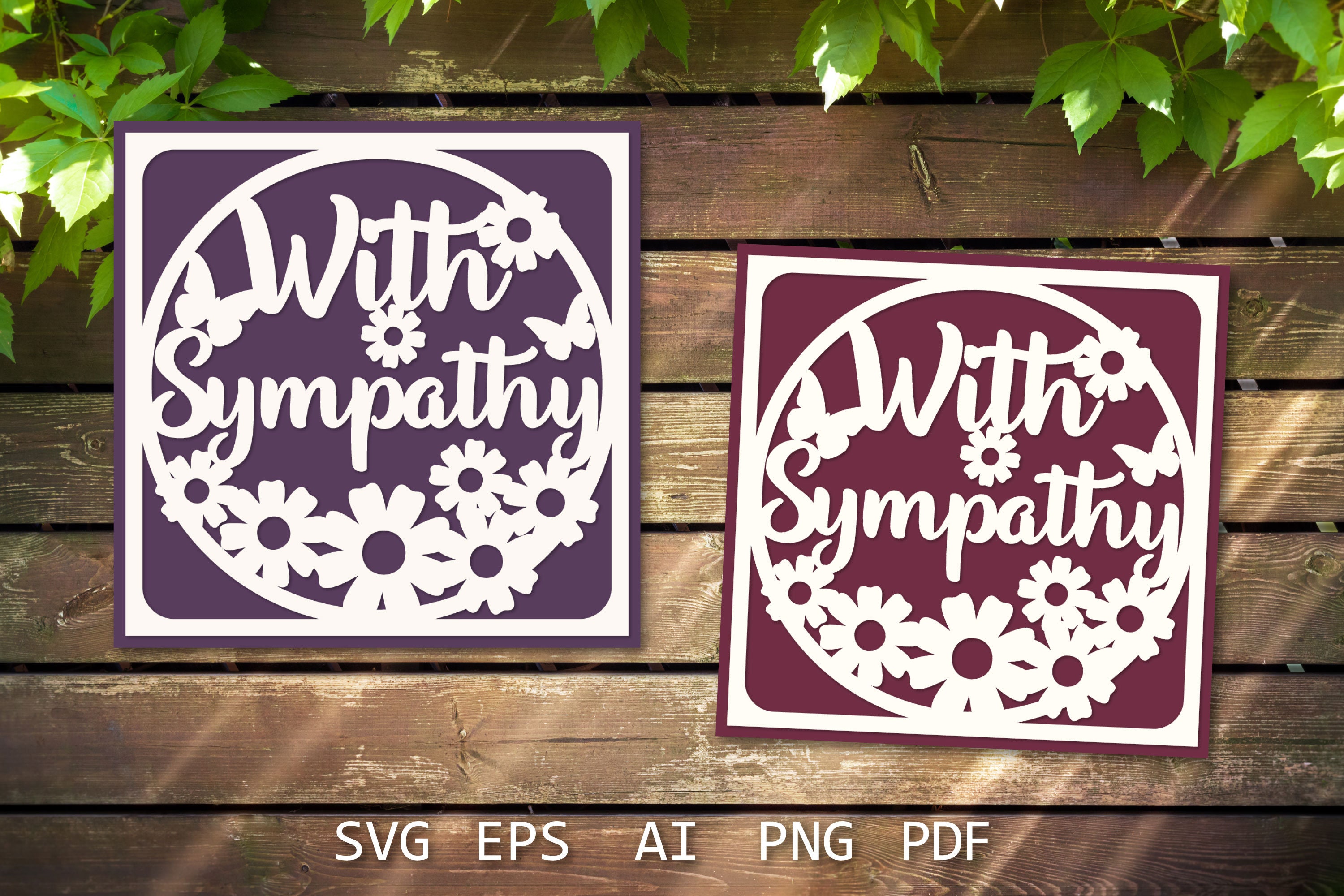 With Sympathy Card SVG With Flowers, Paper Cutting Template - Etsy
