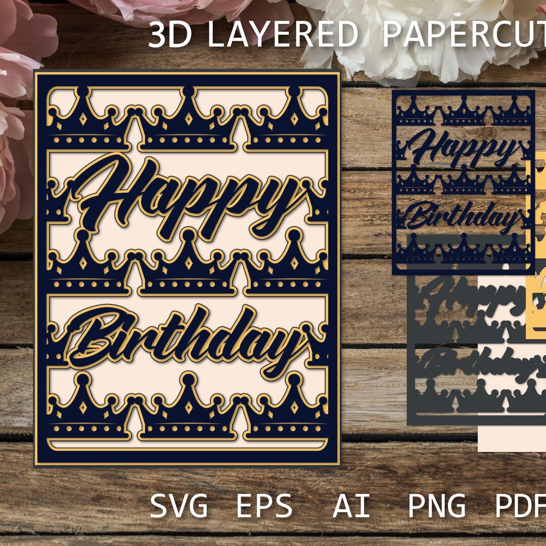 Birthday Layered Card for Men SVG | 3D Papercut Design | DIY Masculine ...