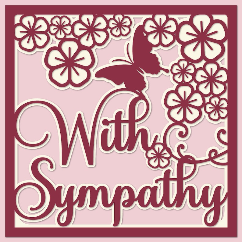 With Sympathy Card SVG With Flowers, Layered Paper Cut 3D, Shadow Box ...