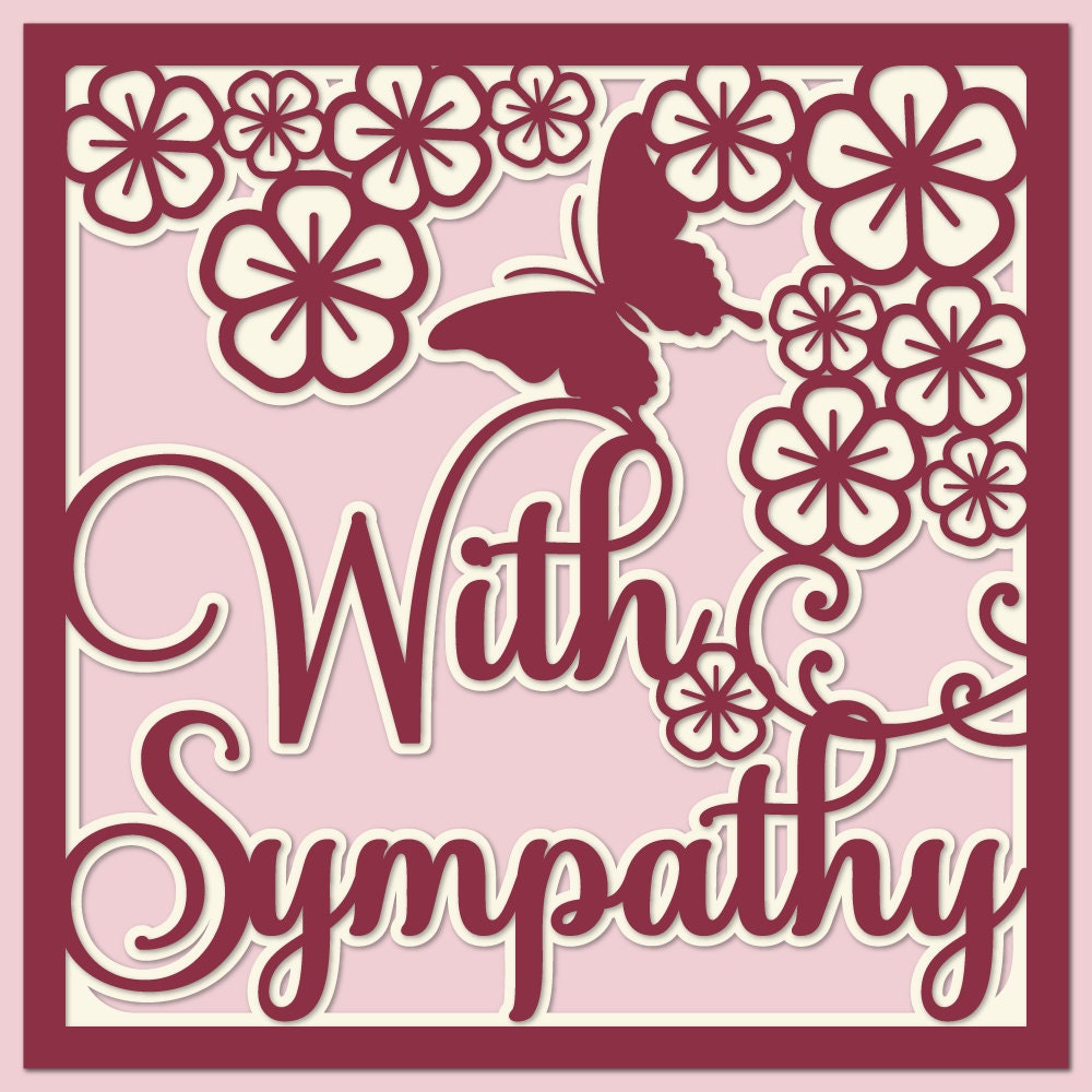 With Sympathy Card SVG With Flowers, Layered Paper Cut 3D, Shadow Box ...