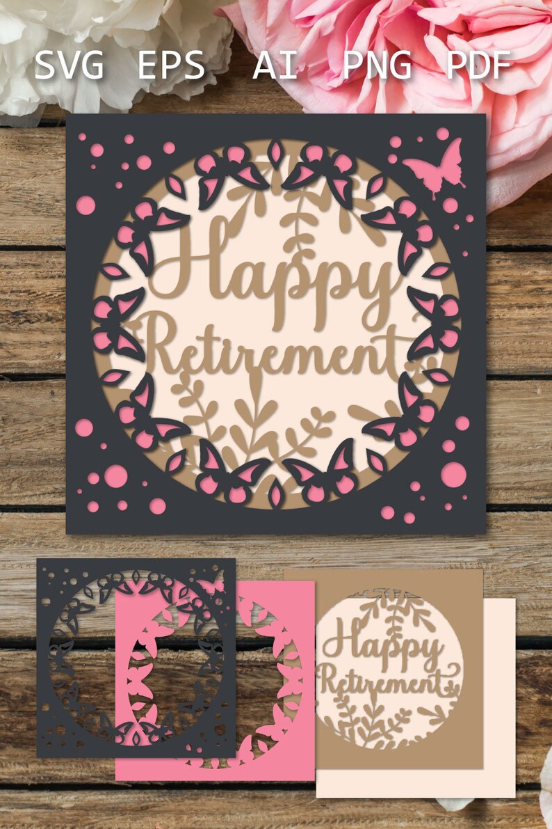 Happy Retirement SVG Card, Layered Paper Cutting Template, Shadow Box ...