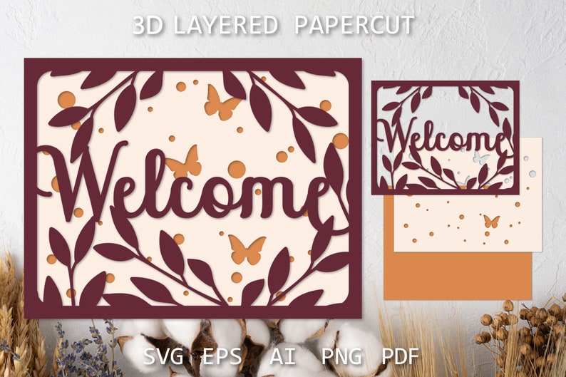 Welcome Card Design, 3D Layered Paper Cut Welcome Card SVG, Paper ...