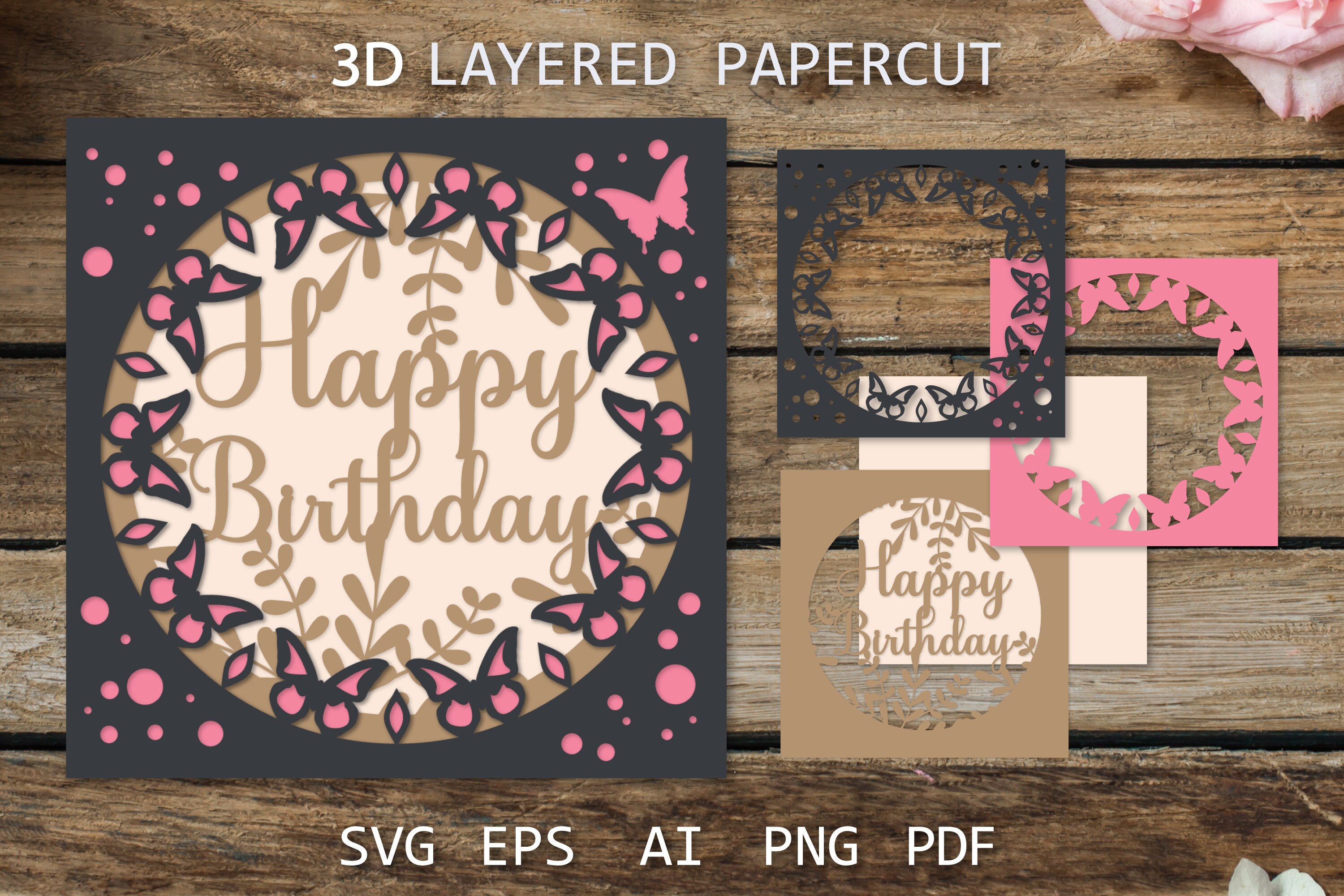 Layered Birthday Paper Cut Design, Birthday Cricut Card SVG, Paper Cut ...