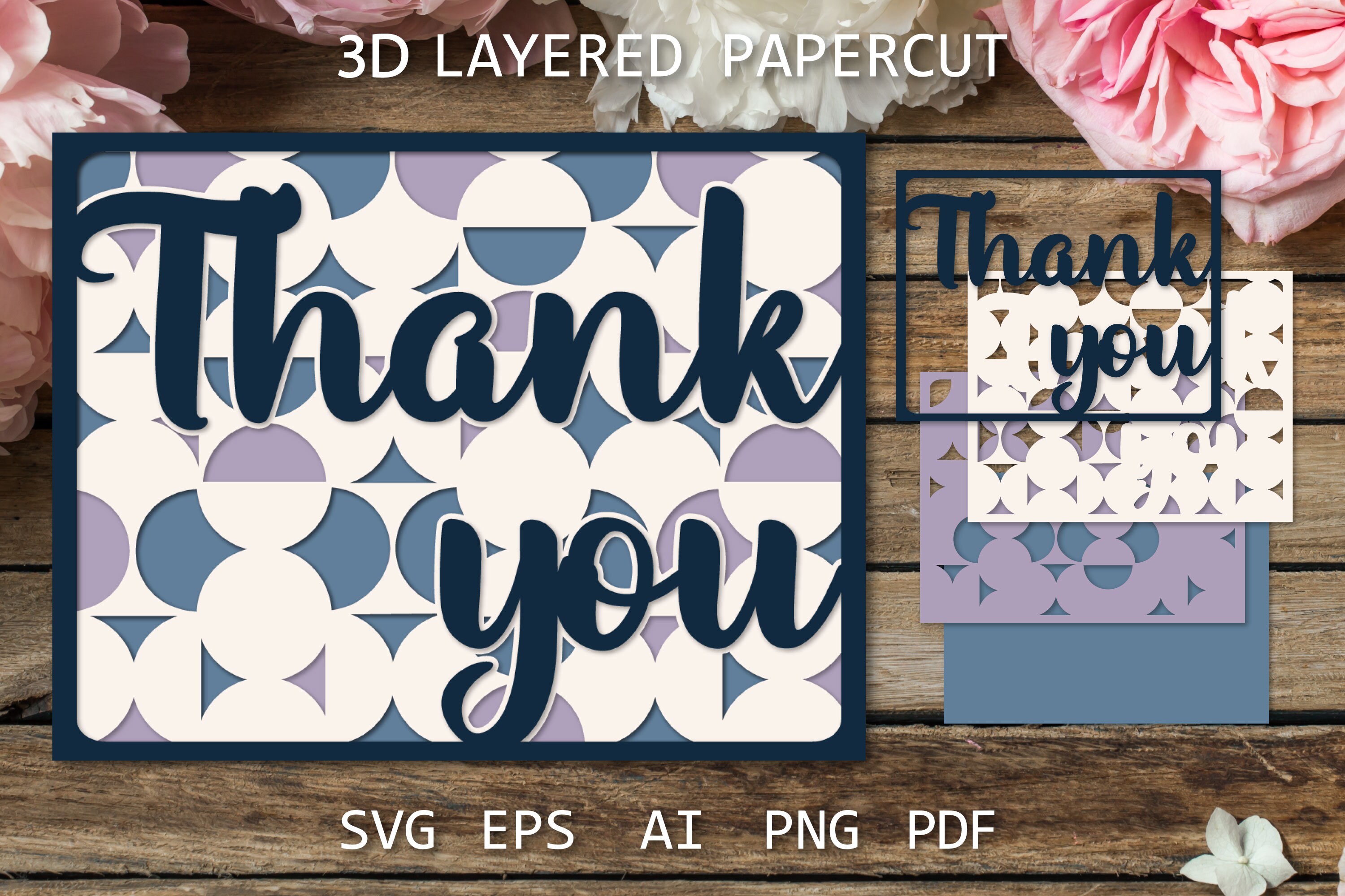 Thank You Card 3D SVG Thanks Layered Papercut Retro Vintage Style ...