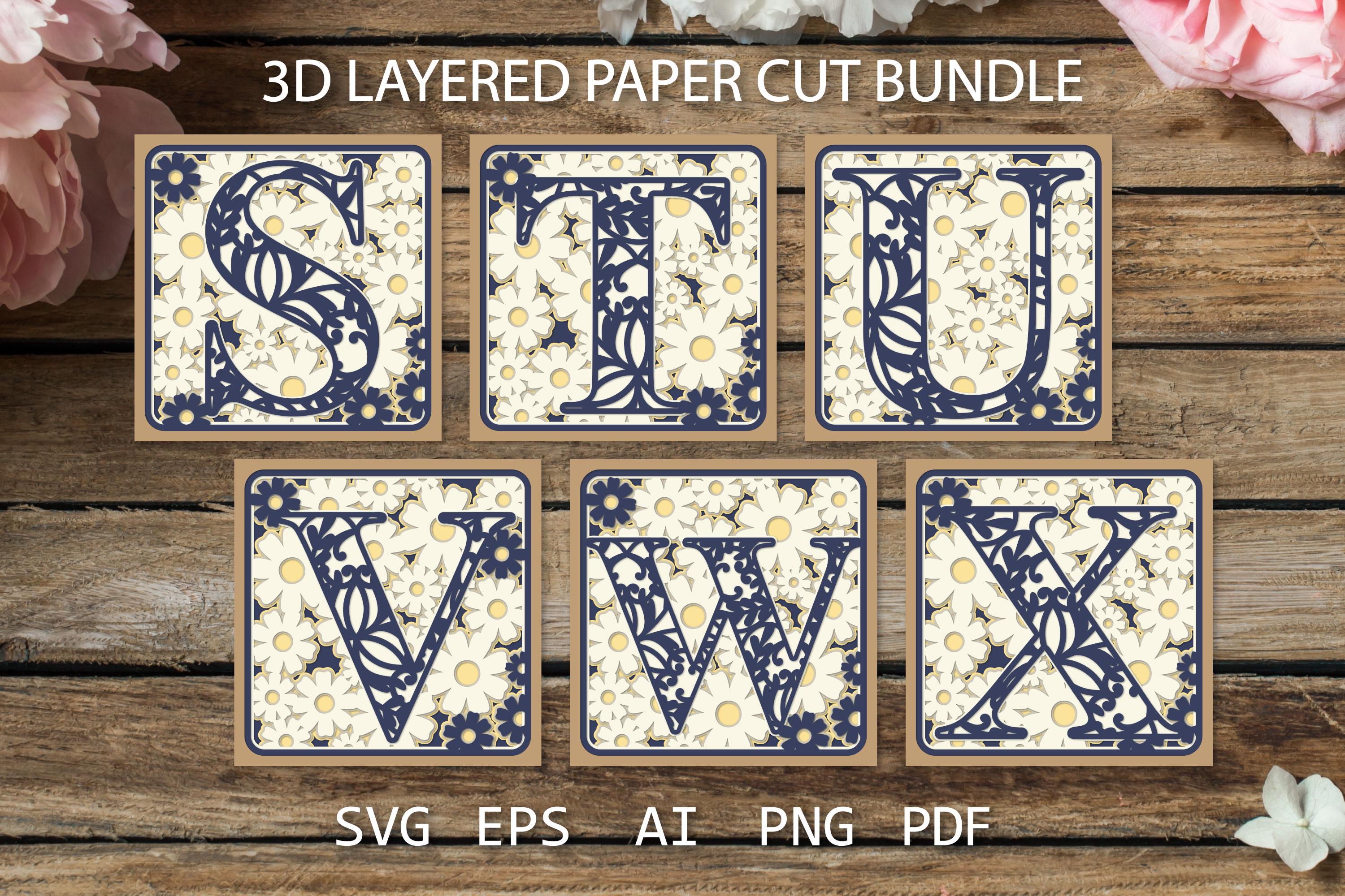 Layered Alphabet SVG, From A to Z Papercut Bundle Monogram With Flowers ...