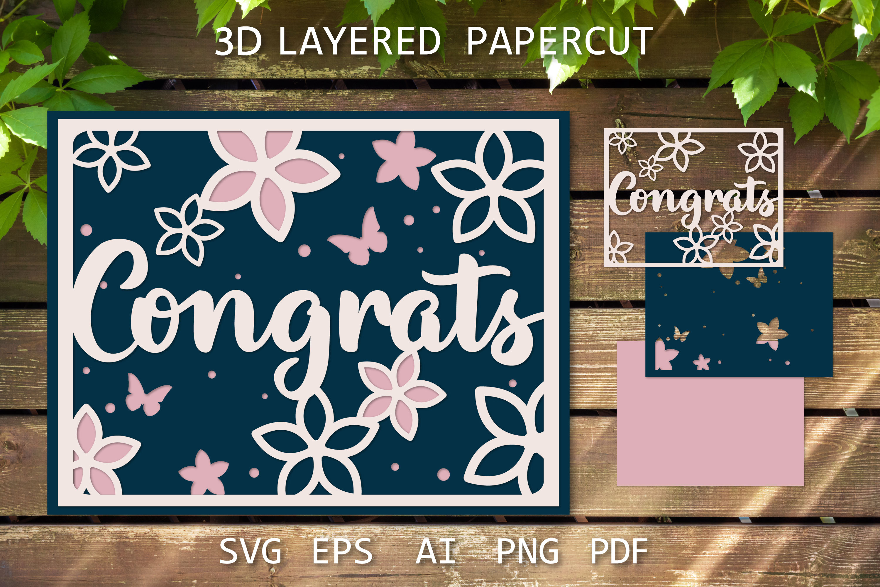 Congrats Layered Papercut SVG, Congratulations Card 3D, Paper Cut ...