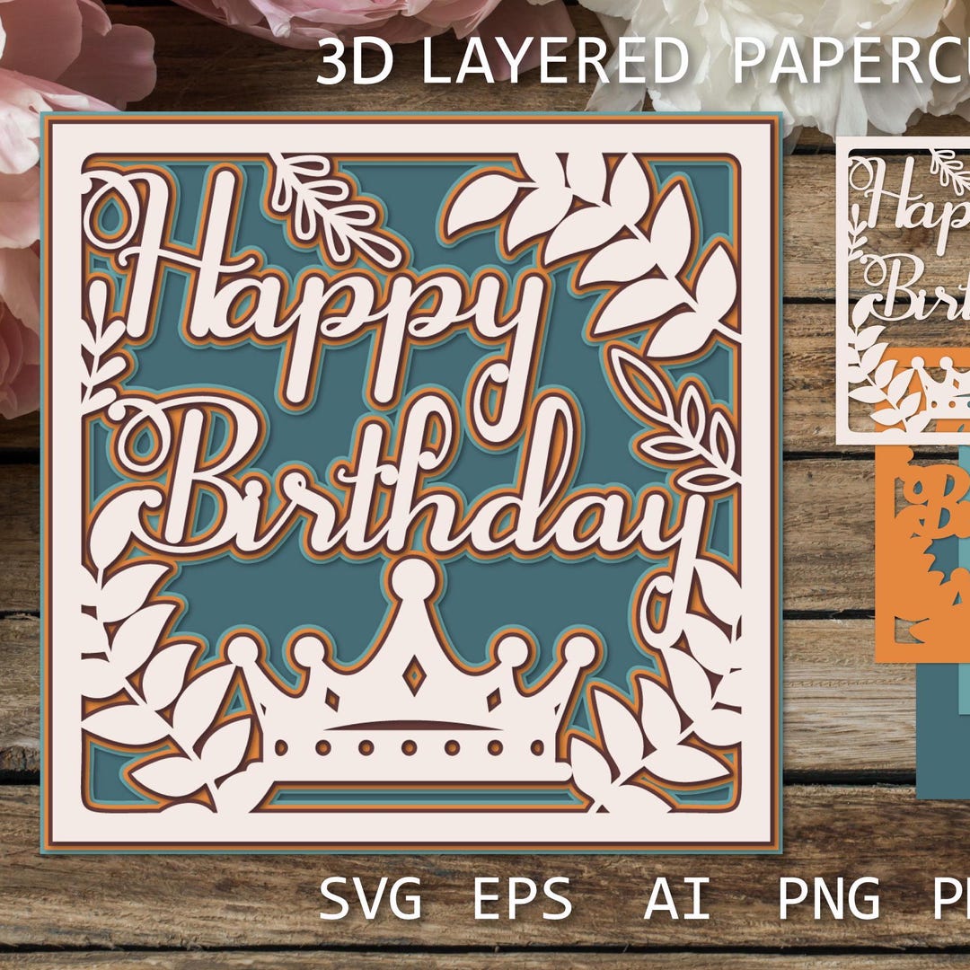 Layered Birthday Card for Men SVG | 3D Papercut Design | DIY Masculine ...