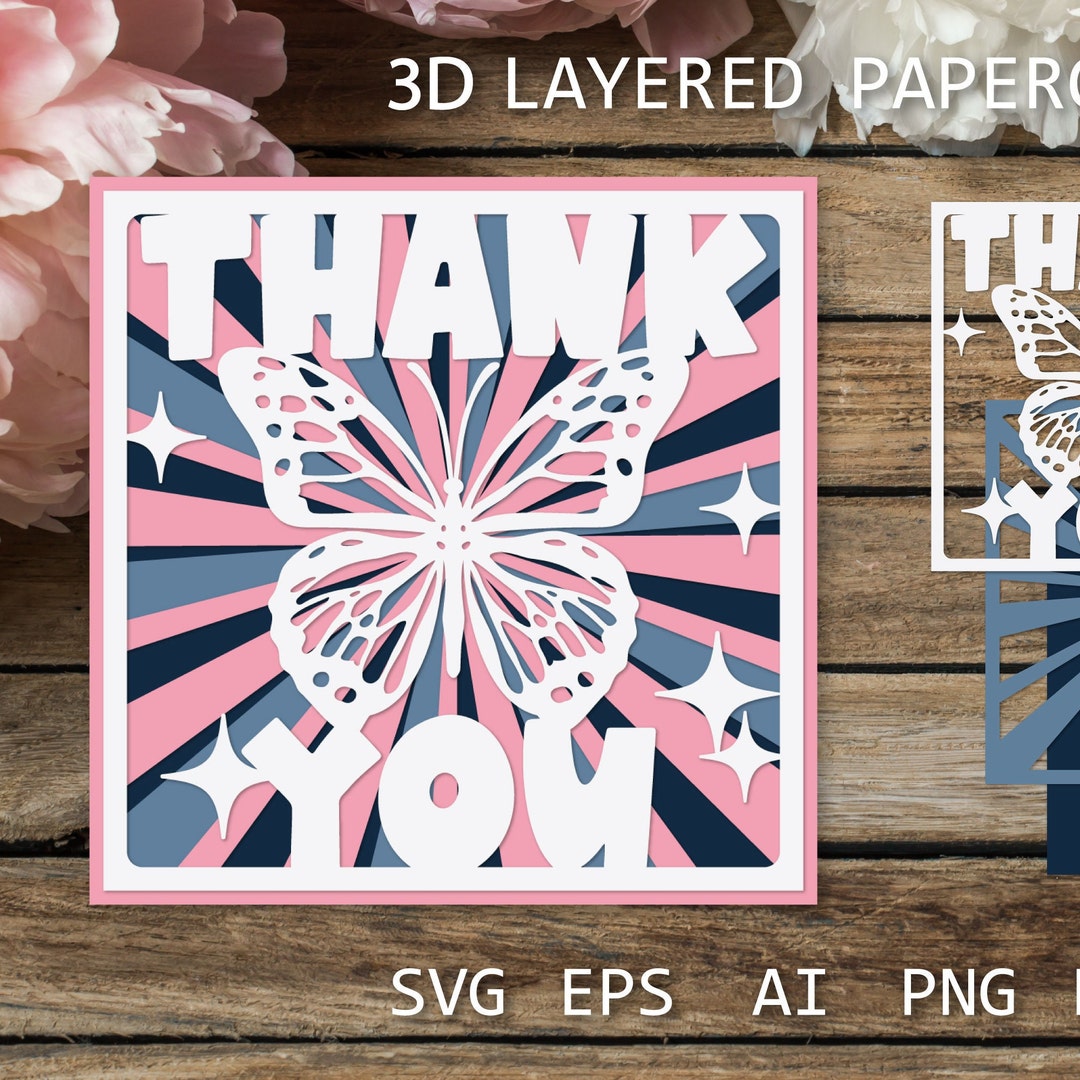 Thank You Card Design, Layered Thank You SVG Paper Cut Card, Thank You ...