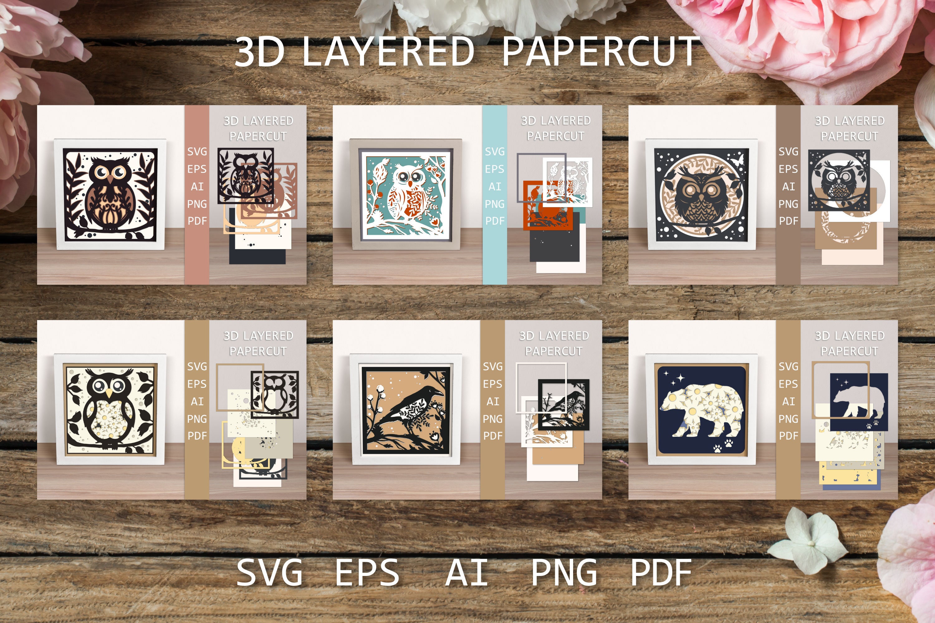 Layered Papercut Bundle, 3D Shadow Box SVG Big Bundle, Paper Cutting ...
