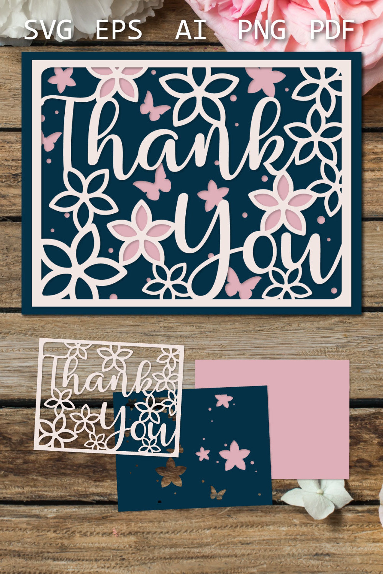 Thank You Card SVG Layered Papercut, Thank You Card Ideas, 3d Papercut ...