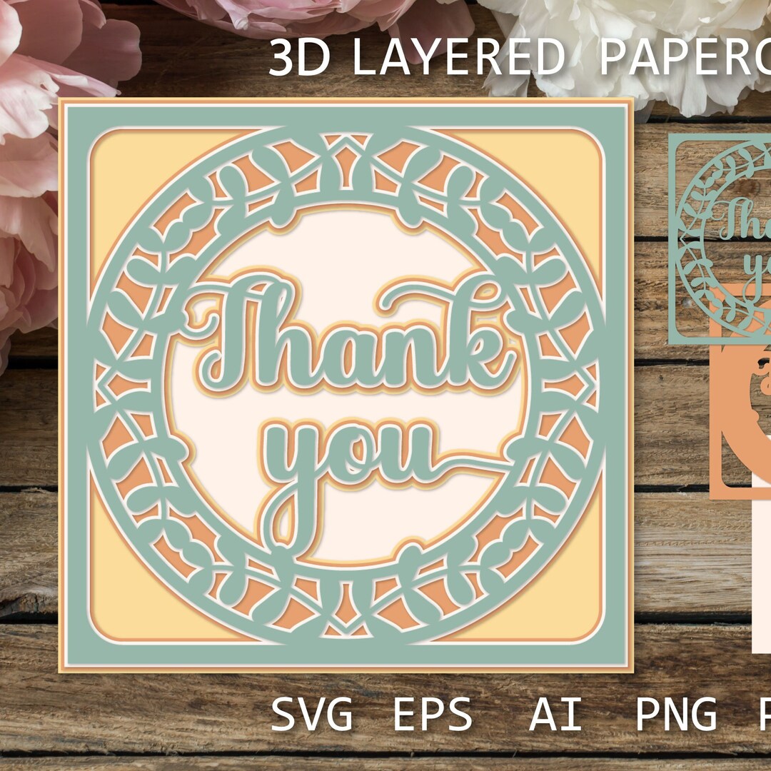 3D Layered Thank You Card Template: Papercut SVG for Cricut (digital ...