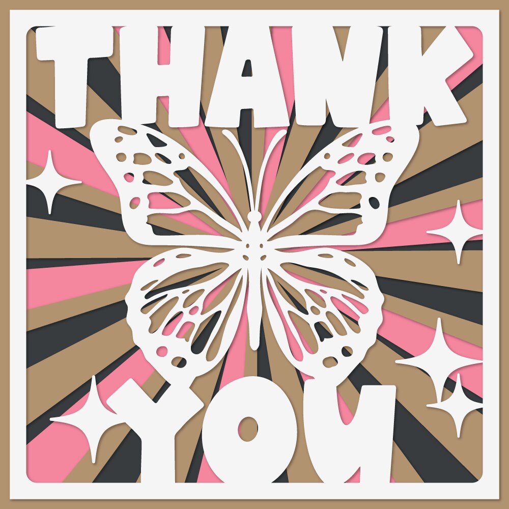 Thank You Card Design, Layered Thank You SVG Paper Cut Card, Thank You ...