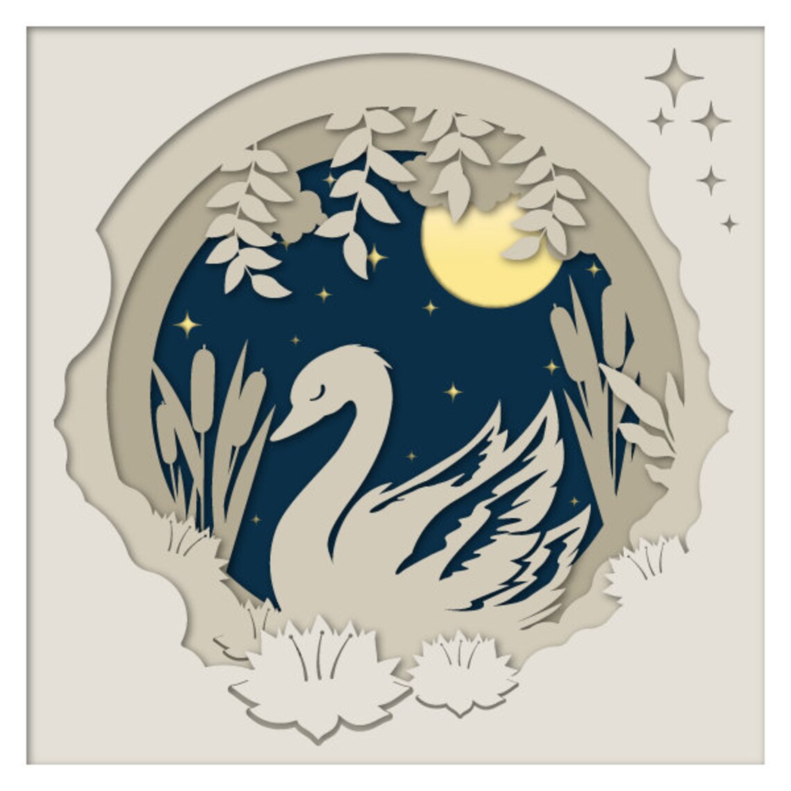 Layered Papercut, Swan SVG Paper Cut, 3D Paper Cutting Files Shadow Box ...