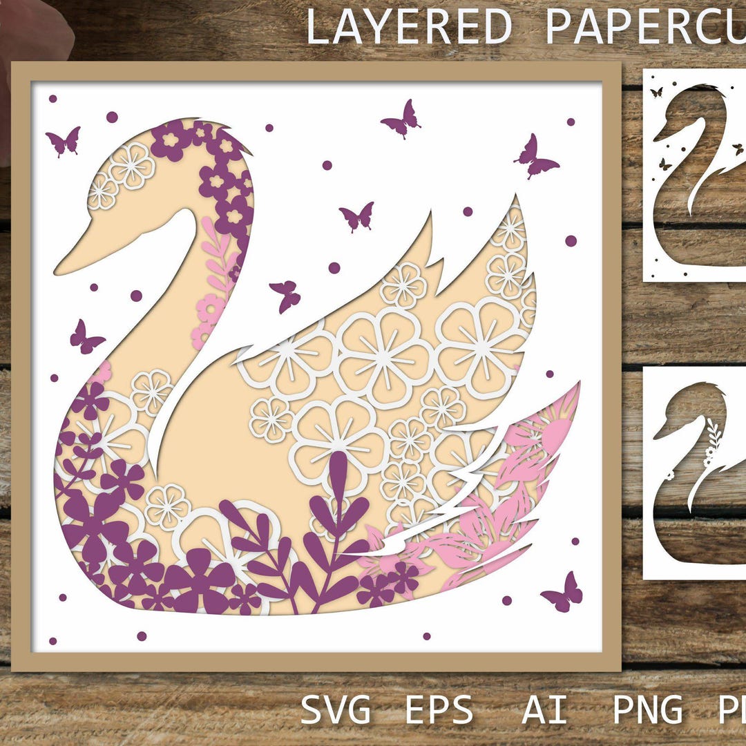 Layered Papercut Swan Svg, Paper Cut Template, 3D Shadow Box SVG for ...
