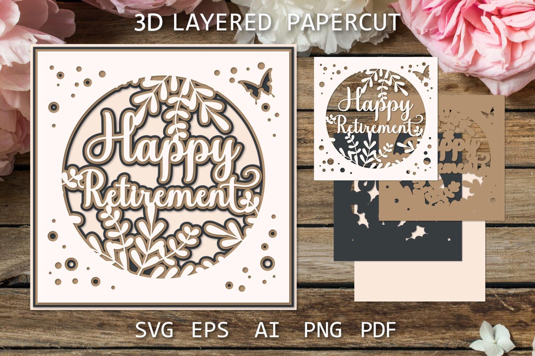 Happy Retirement Card SVG | Layered Papercut Template | Retirement ...