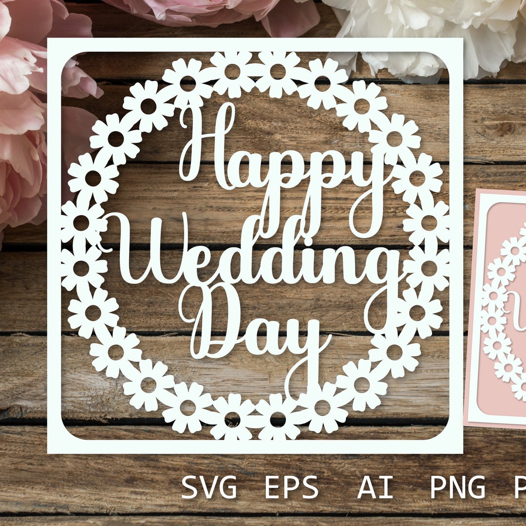 Happy Wedding Card, Congratulations Wedding Card With Flowers SVG - Etsy