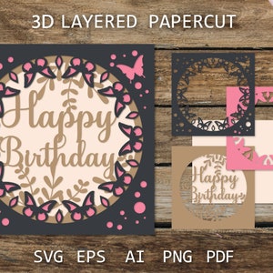 Layered Birthday Paper Cut Design, Birthday Cricut Card SVG, Paper Cut ...