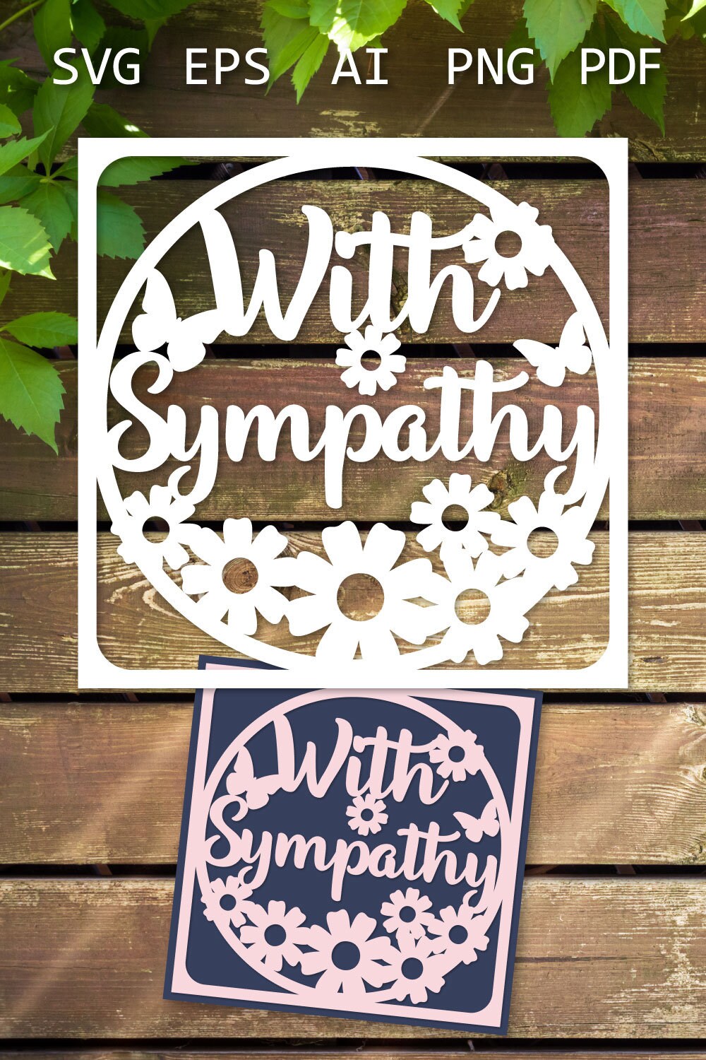 With Sympathy Card SVG With Flowers, Paper Cutting Template - Etsy