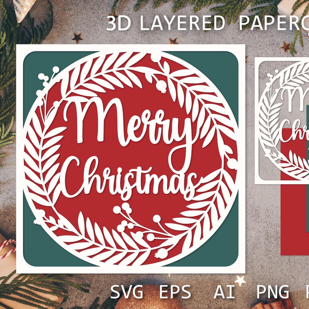 Merry Christmas Layered Papercut Card 3d, Christmas 3d Card, Paper Cut ...